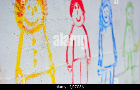 the first colorful drawings of children Stock Photo - Alamy