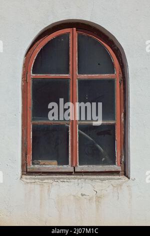 Red Framed Window on Exterior Grey or Gray Wooden Wall Stock Photo - Alamy