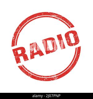 RADIO text written on red grungy zig zag borders round stamp Stock ...