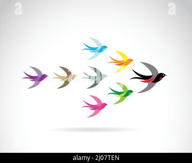 Vector group of colorful swallow birds. Teamwork concept. Easy editable ...