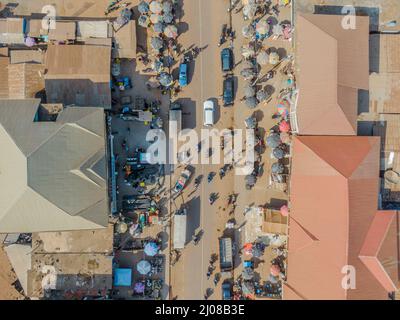 Drone shot of Ganta City (Gompa City) in Liberia, Africa under the ...