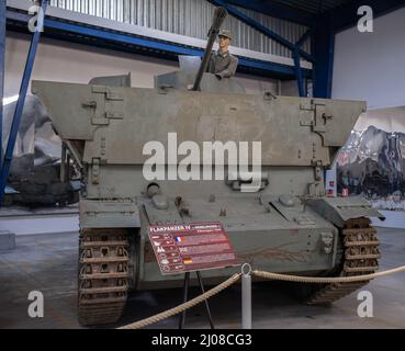 The Flakpanzer IV Mobelwagen, a German anti-aircraft tank, is exhibited ...