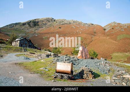 Narrow gauge mineral wagon on display in the Coniston Copper Mines ...