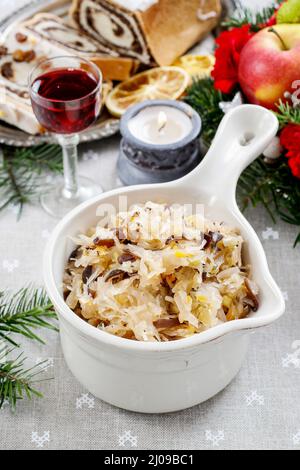 Pickled cabbage and mushroom salad . Festive dish Stock Photo - Alamy