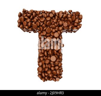 Pieces of dark chocolate with chocolate chips isolated on a white ...