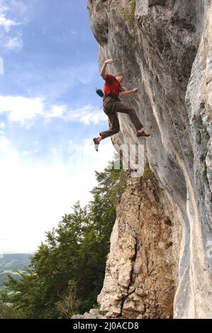 Fall during sport climbing Stock Photo - Alamy