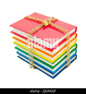 Stack of colorful books tied up with ribbon Stock Photo - Alamy
