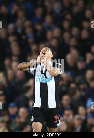 Bruno Guimaraes of Newcastle United reacts to missed chance during the ...