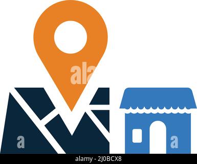 Supermarket store front pin map icon. E-commerce sign. Graph symbol for ...