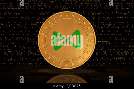 Axie AXS infinity, game cryptocurrency symbol gold coin on green screen ...