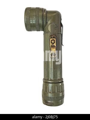 vintage military style flashlight isolated over white background Stock ...