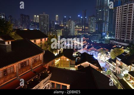 Chongqing, 18th Mar, 2022. On March 17, 2022, a night view of Shibati ...