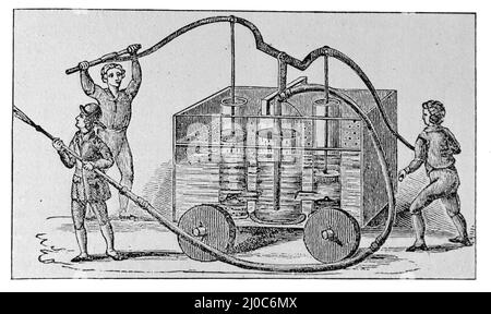 Historical hand-operated fire pump from the 19th century, Germany Stock ...