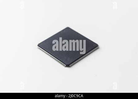 Business concept - semiconductor IC chip isolated on white background ...