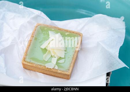Green Keylime tart pastry with a cookie crust and white chocolate ...