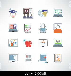 Online Education and Learning Icons Set in Black Glyph Style Stock ...