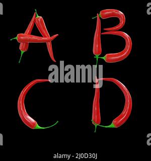 3D rendering of red chilli pepper capital letters alphabet - letters I ...