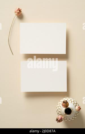 Autumn mockup, white paper on paper pad. Natural Fall leaves, wheat ...