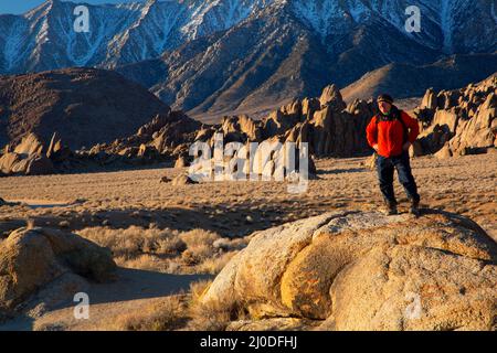 Hiker in Alabama Hills, Alabama Hills Recreation Area, Bishop District ...