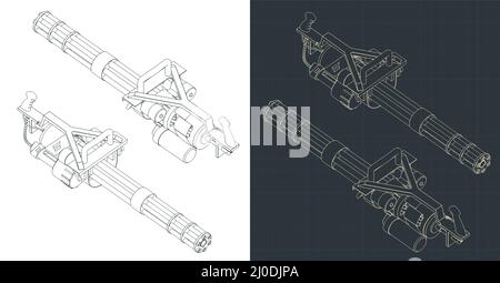 Stylized vector illustration of blueprints of minigun Stock Vector ...