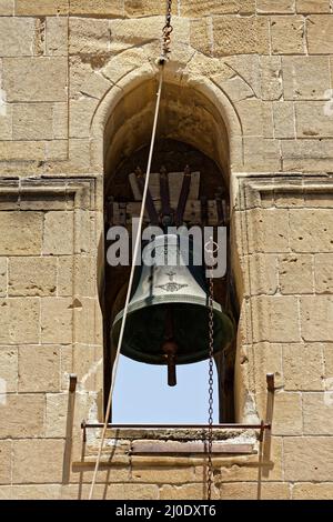 Bells in stone built belfry on the Ermita de La Viña, hermitage church ...