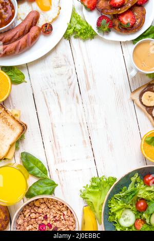 Different types of breakfast background Stock Photo - Alamy