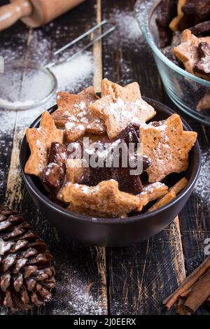 Gingerbread Christmas cookies on silver background. Festive decor Stock ...