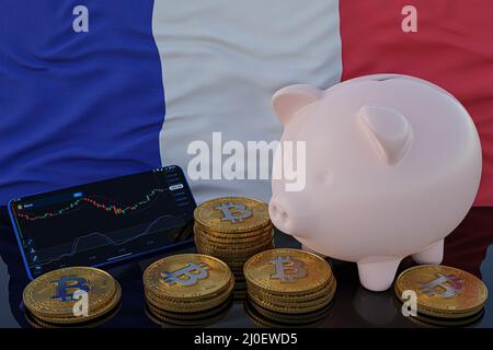 France bitcoin background. Cryptocurrency coin with map. 3D Rendering ...
