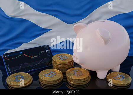 Scotland bitcoin background. Cryptocurrency coin with map. 3D Rendering ...