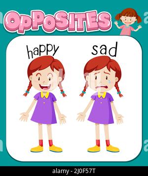 Opposite feeling words with happy and sad illustration Stock Vector ...