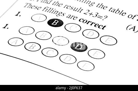 Mathematics multiple choice Exam answer sheet with correct answers ...