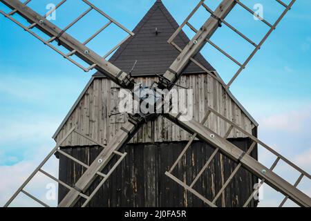 View, details of a well-preserved old post mill Stock Photo - Alamy