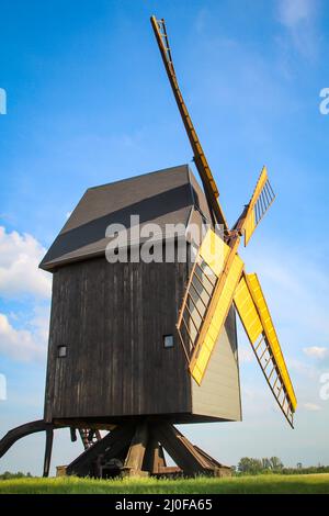 View, details of a well-preserved old post mill Stock Photo - Alamy