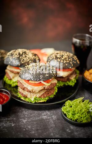 Double tasty hamburger with beef cutlet, fresh vegetables and cheese ...