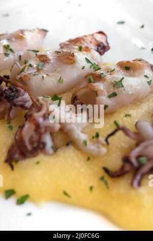 Grilled cuttlefish with polenta Stock Photo - Alamy