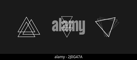Set of retrowave design elements. Triangles with stripes, sunglasses ...