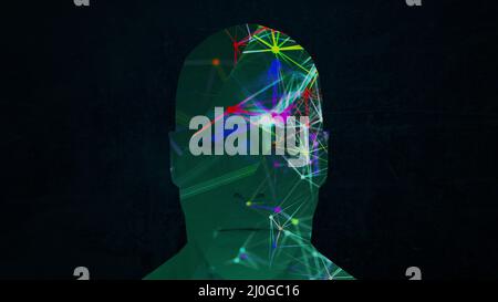 Abstract face and connection dots inside. Technology background ...