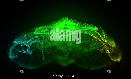 3D rendering of burst of colorful particles on black background Stock ...