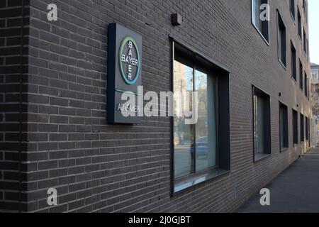Moscow, Russia. 18th Mar, 2022. Logo of a Globus store on a building in ...