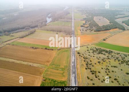 Rows on the field. Natural aerial landscape on the agricultural subject ...