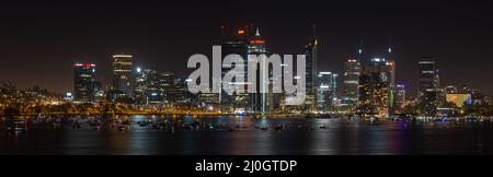 Evening view of Perth city skyscrapers and Mitchell Freeway seen from ...