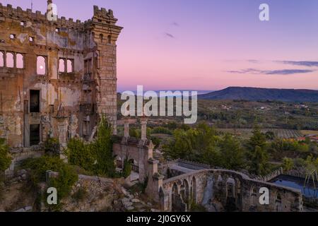 Drone aerial panorama of Termas Radium Hotel Serra da Pena at sunset in ...