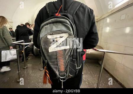 Moscow, Russia. 18th Mar, 2022. Logo of a Globus store on a building in ...