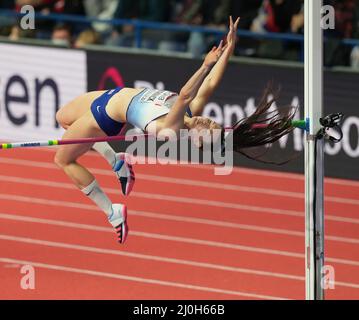 Emily Borthwick in action during the WomenÕs High Jump during day three ...