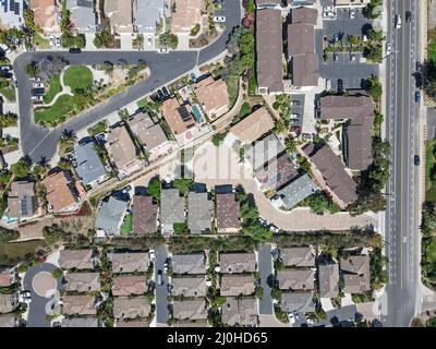 Aerial top view of suburb area with residential villa in San Diego ...