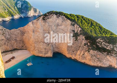 Greece. The famous rusty ship, Navajo Bay (Navagio Beach). The magical ...