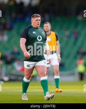 Tadhg Furlong of Ireland warms up before the 2024 Guinness 6 Nations ...