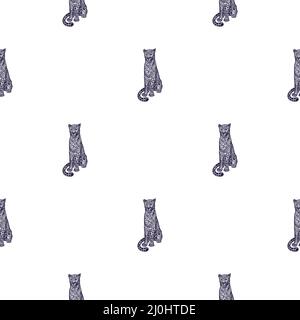 Leopard sitting seamless pattern. Vintage wildlife animals background ...