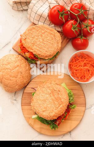Fresh doner kebab in buns on white background Stock Photo - Alamy