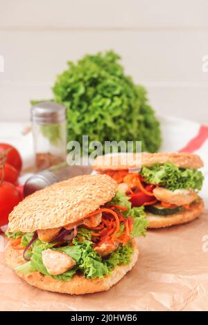 Fresh doner kebab in buns and ingredients on dark background Stock ...